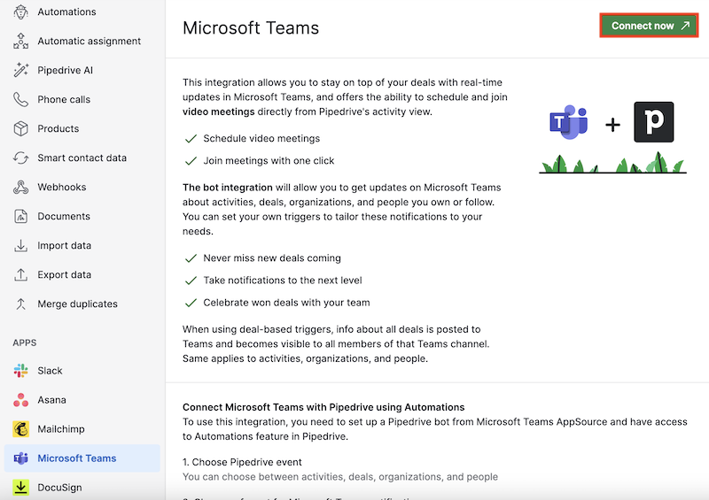 Pipedrive Integration: Microsoft Teams - Knowledge Base | Pipedrive